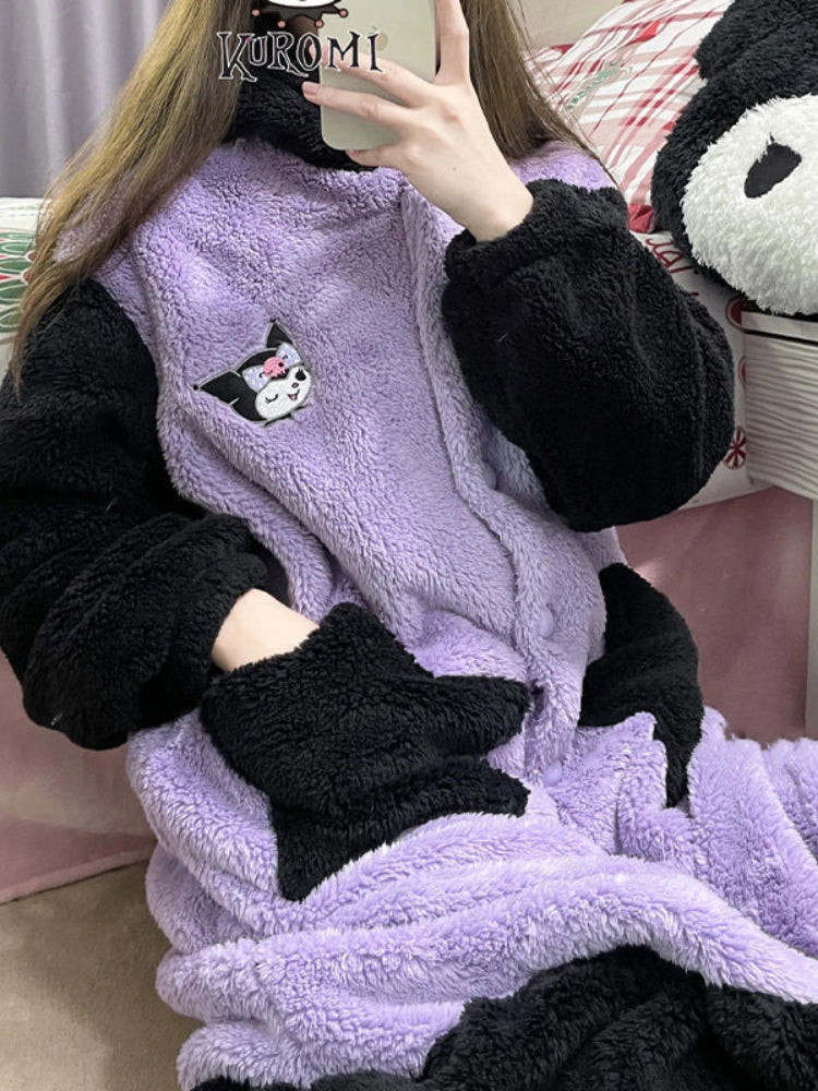Kuromi Cozy Fleece Pajamas – Kawaii Plush Winter Robe - ntbhshop