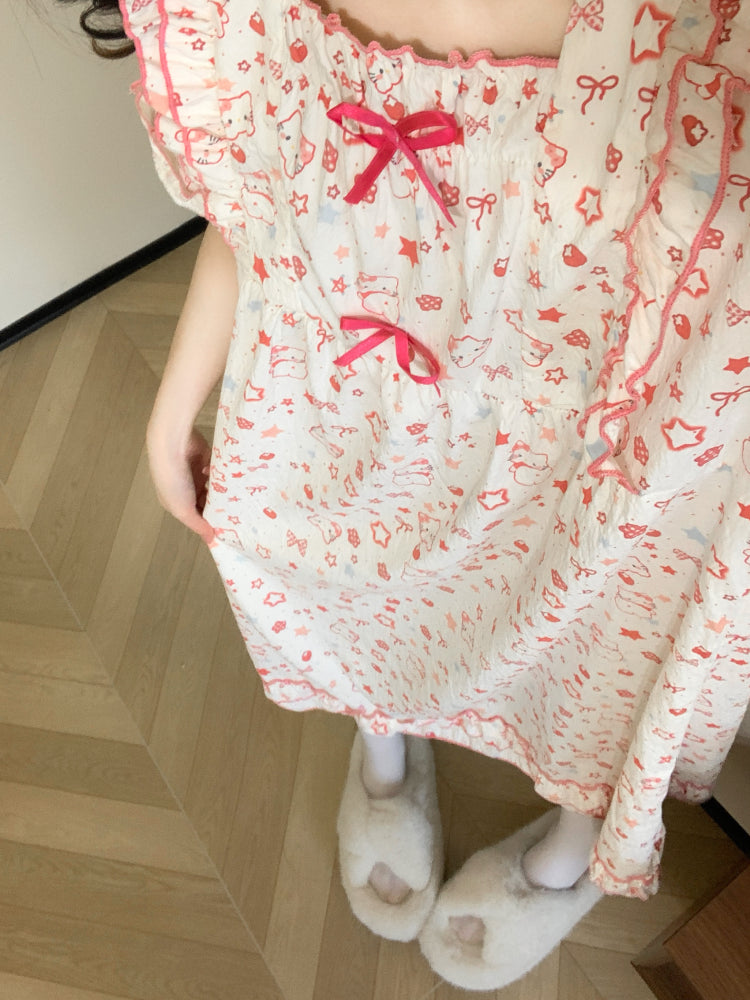 Hello Kitty Ruffle Sleeve Nightgown - ntbhshop