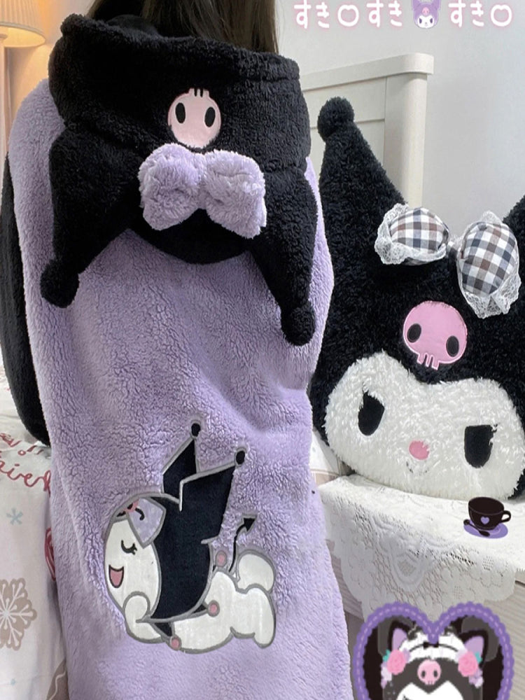 Kuromi Cozy Fleece Pajamas – Kawaii Plush Winter Robe - ntbhshop